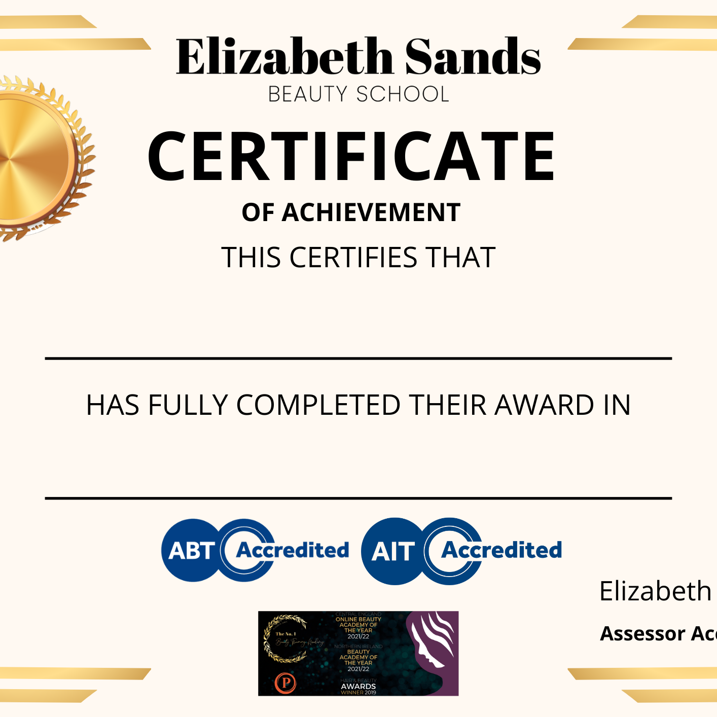 Printed Certificate - Elizabeth Sands Beauty School